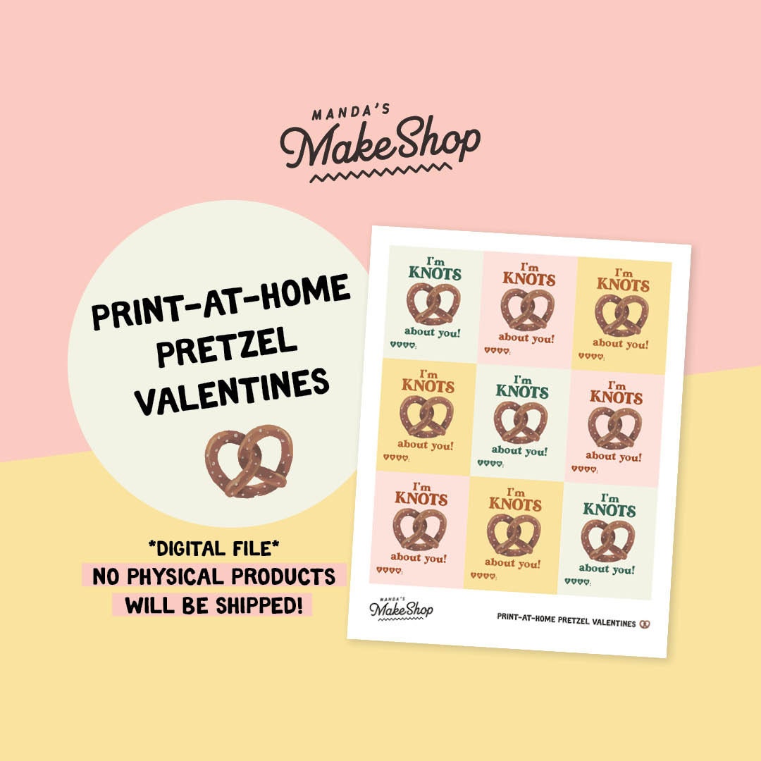 Print-at-home Valentines With Pretzel Design - Etsy