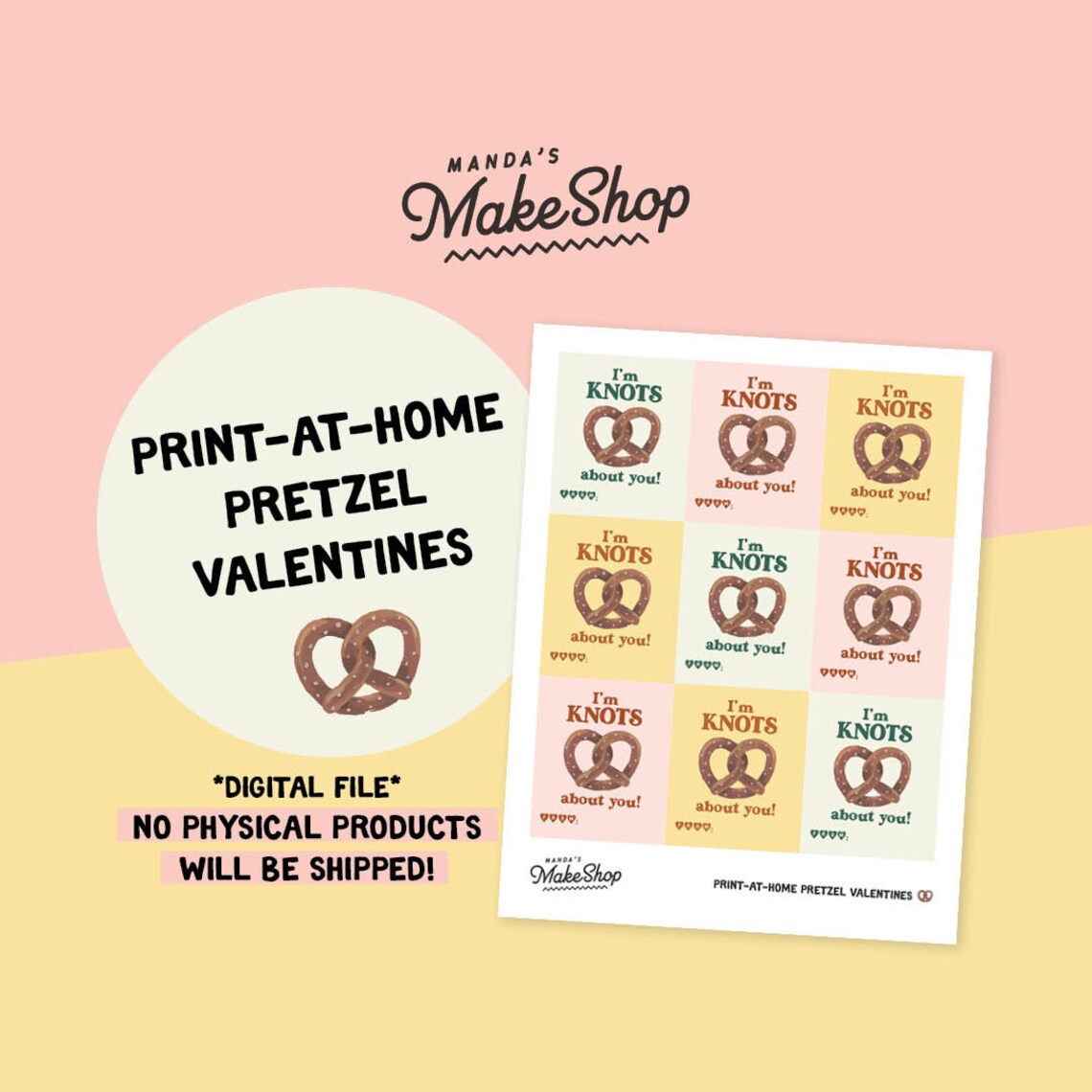 Print-at-home Valentines With Pretzel Design - Etsy