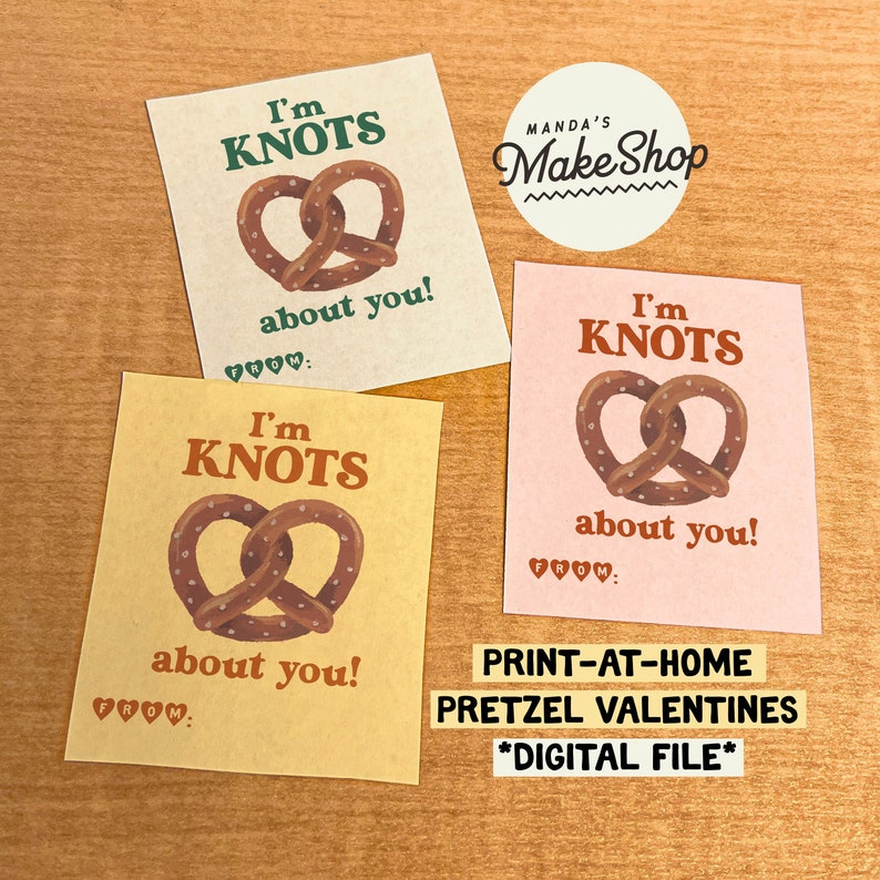 Print-at-home Valentines With Pretzel Design - Etsy