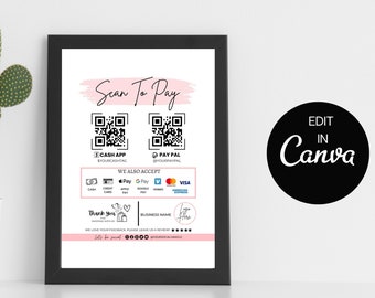 Scan to Pay Sign, QR Code Pay Sign, Printable Payment Sing, Editable ...