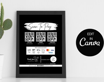 Business Scan to Pay Card, QR Code Sign Canva Template, Editable Sign ...