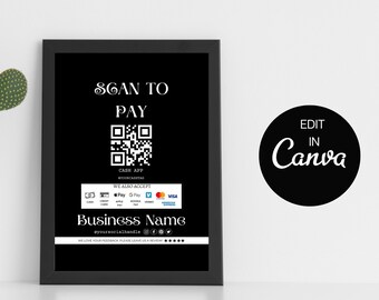 Editable QR Code Sign, Printable Payment Sign, Scan to Pay Template ...