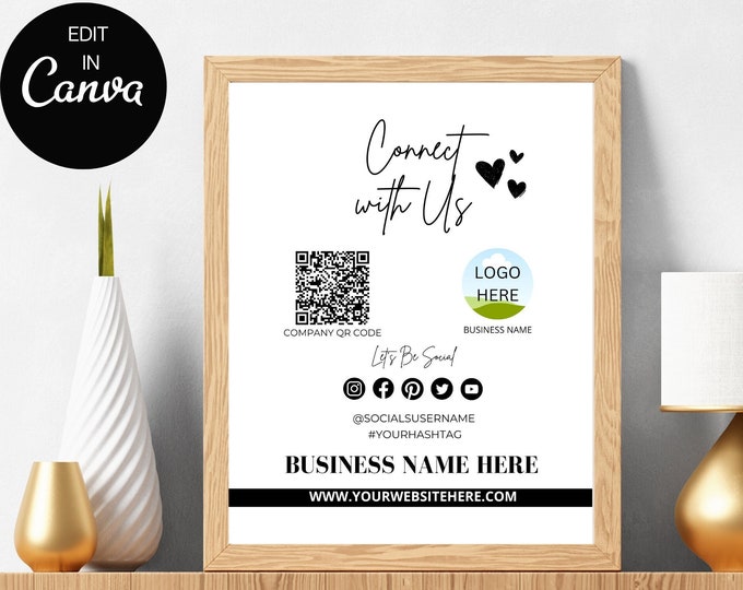 QR Code Social Media Sign Canva Template, Follow Us on Social Media ...