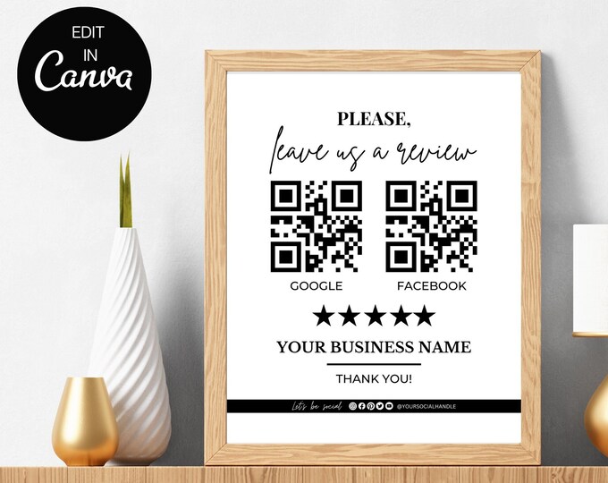 Editable Leave Us A Review Template, Social Media QR Code Sign Template ...