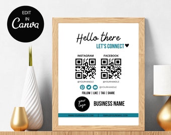 Retro QR Code Social Media Sign Template, Social Media Business Sign ...