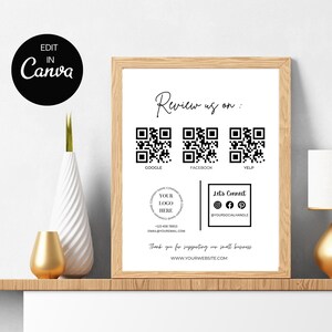 Leave a Review Sign Template, QR Code Sign, Editable Small Business ...