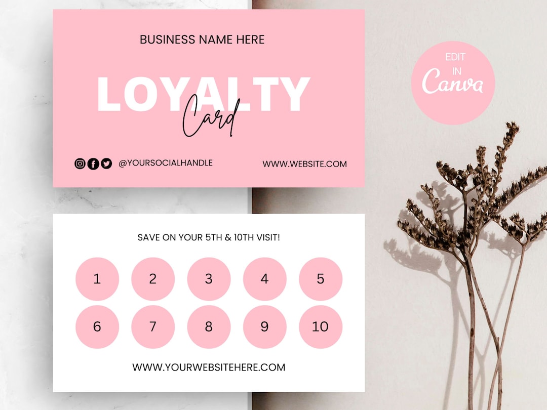Loyalty Card Template, Modern Customer Loyalty Card, Pink Rewards Card ...