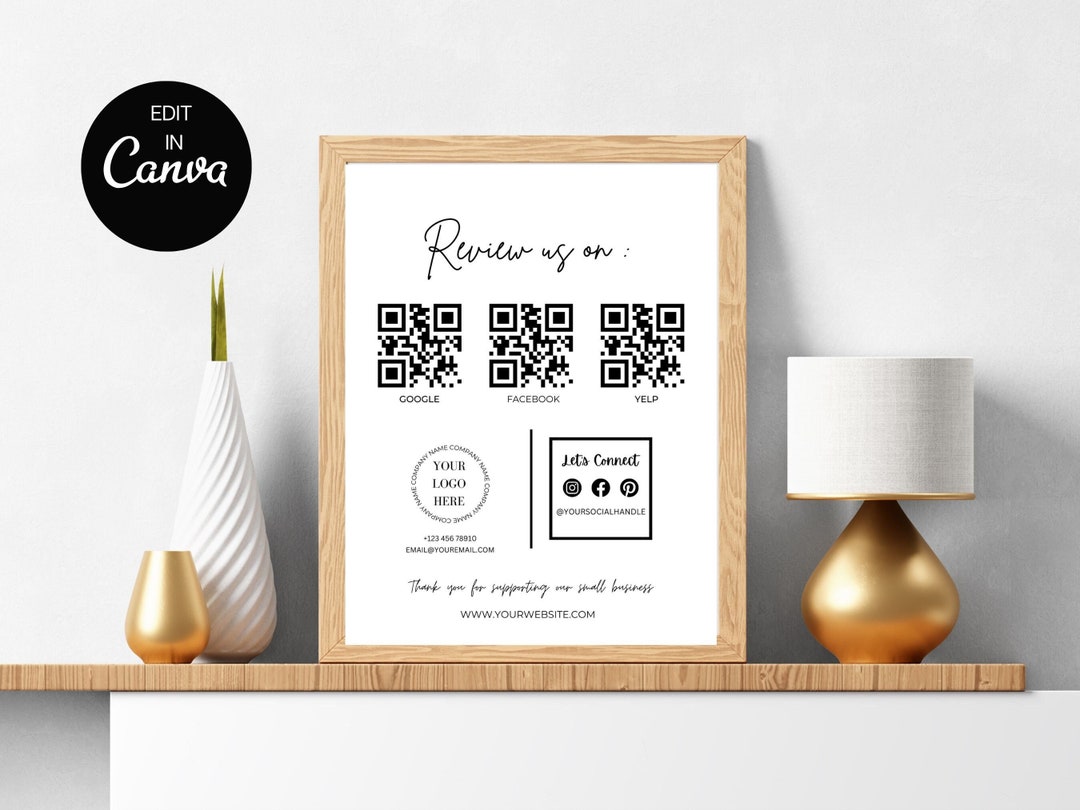 Leave a Review Sign Template, QR Code Sign, Editable Small Business ...