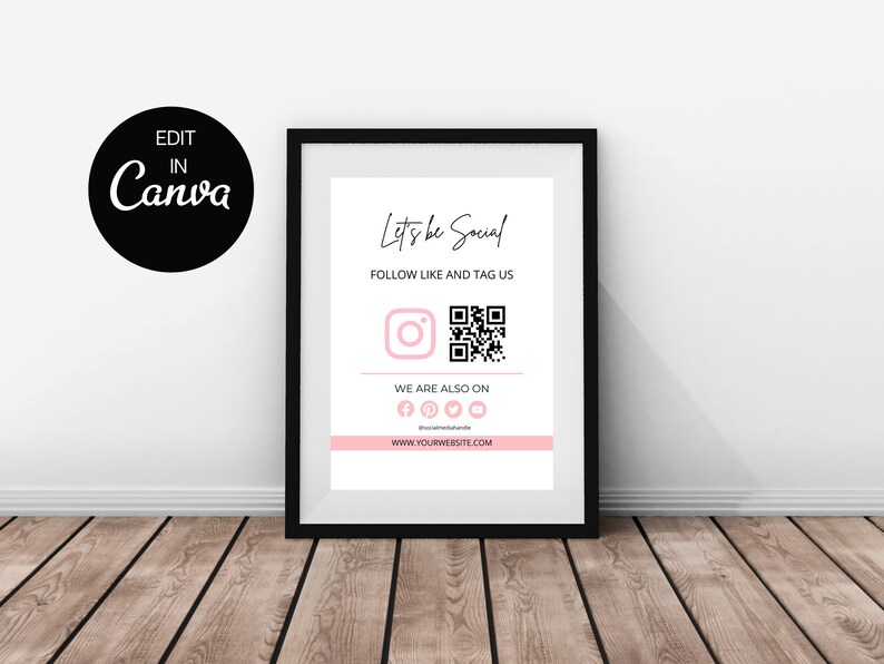 Social Media QR Code Sign Template Editable QR Code Sign - Etsy