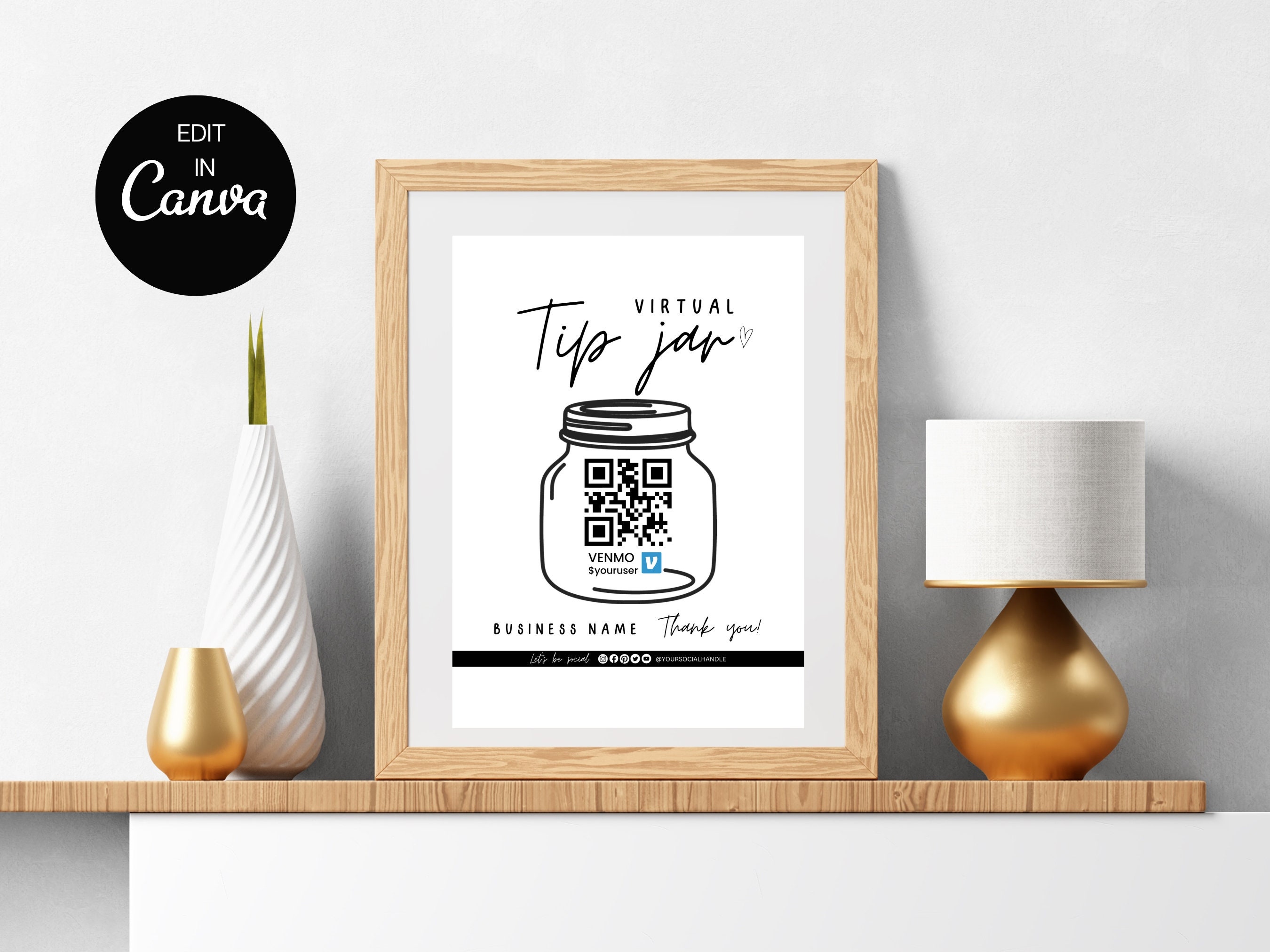 Printable Virtual Tip Jar Venmo Payment Sign, QR Code Sign Template ...