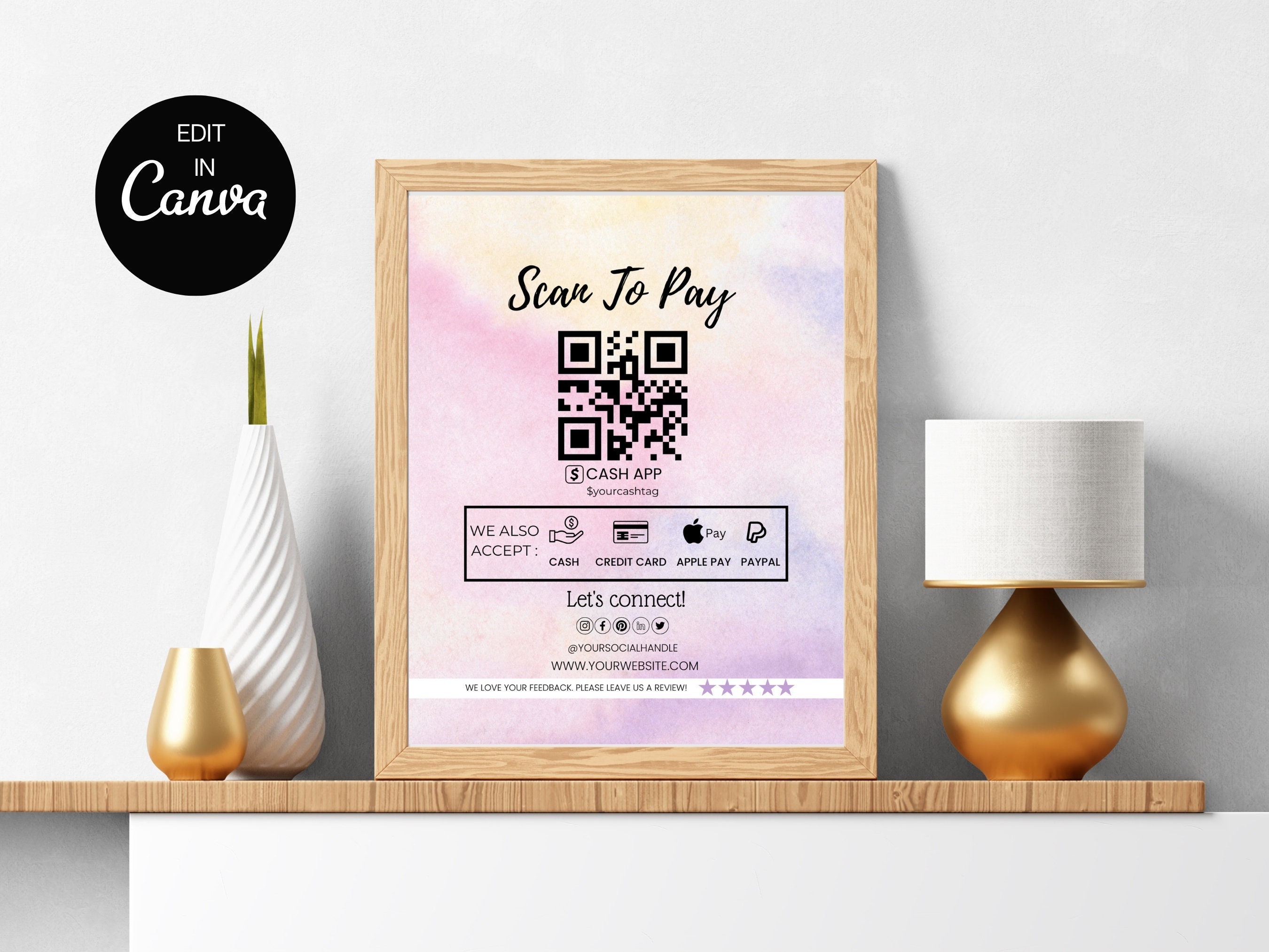 Editable Scan to Pay Card, QR Code Sign Template, Business Sign for ...