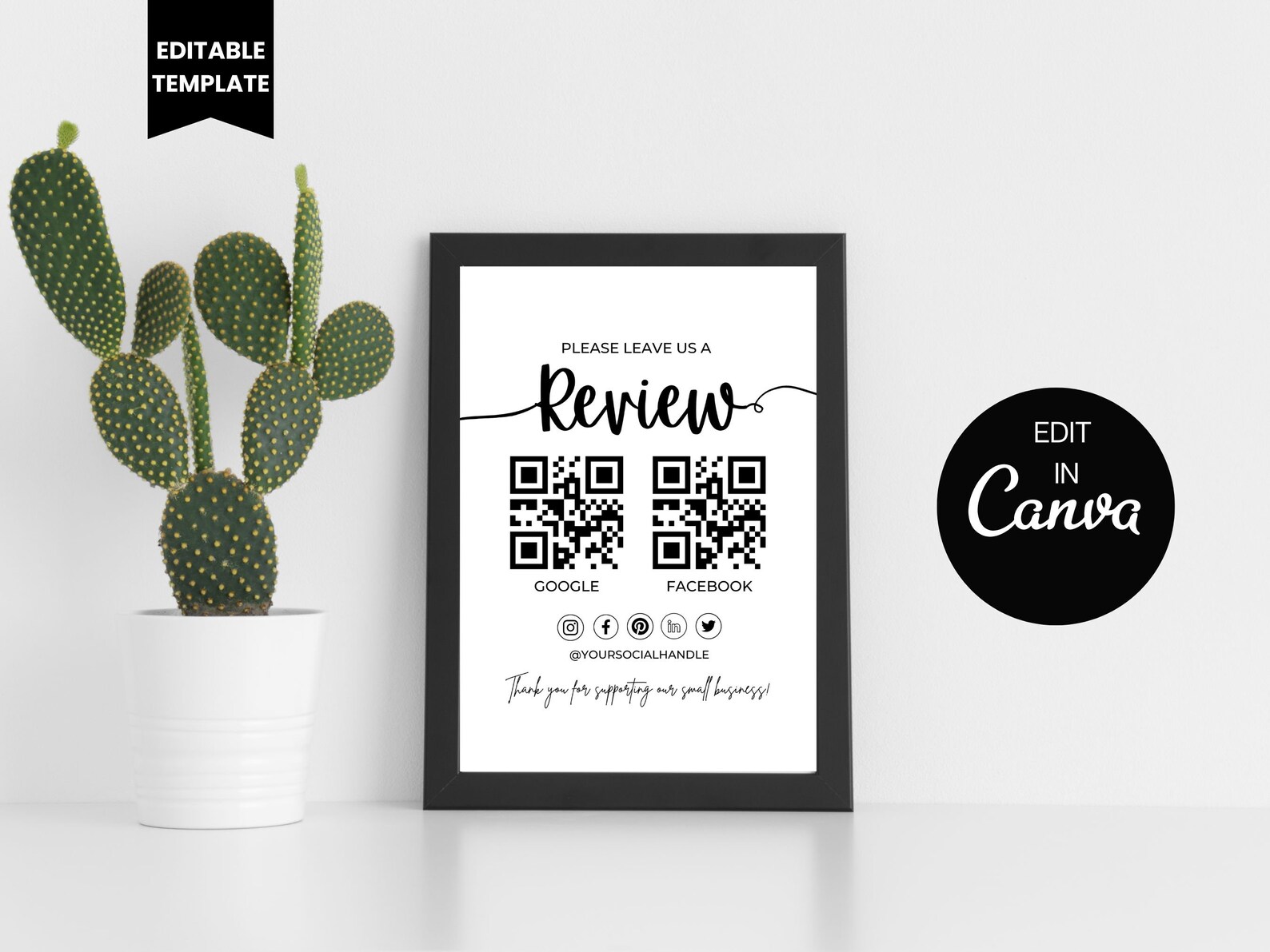 Editable Leave Us A Review Template, Social Media QR Code Sign Template ...