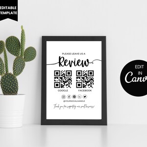 Editable Leave Us A Review Template, Social Media QR Code Sign Template ...
