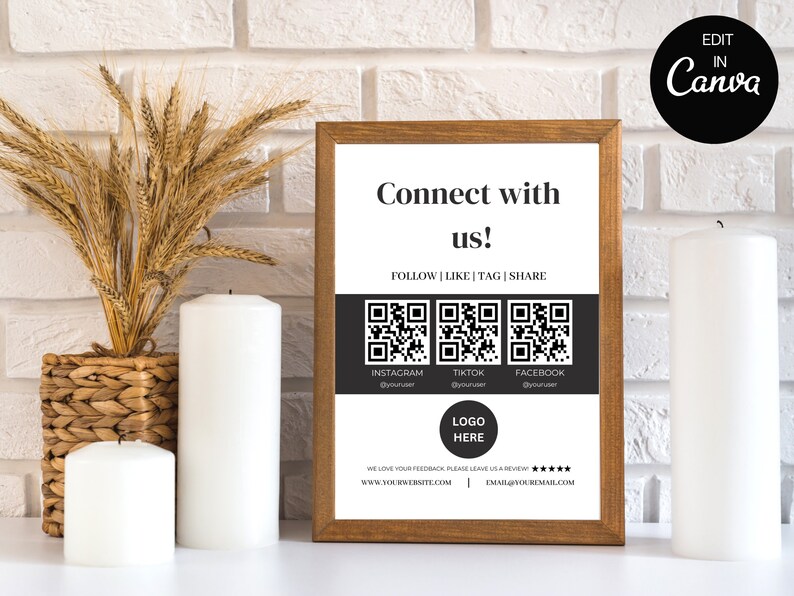 Editable Connect With Us Template Social Media QR Code Sign - Etsy