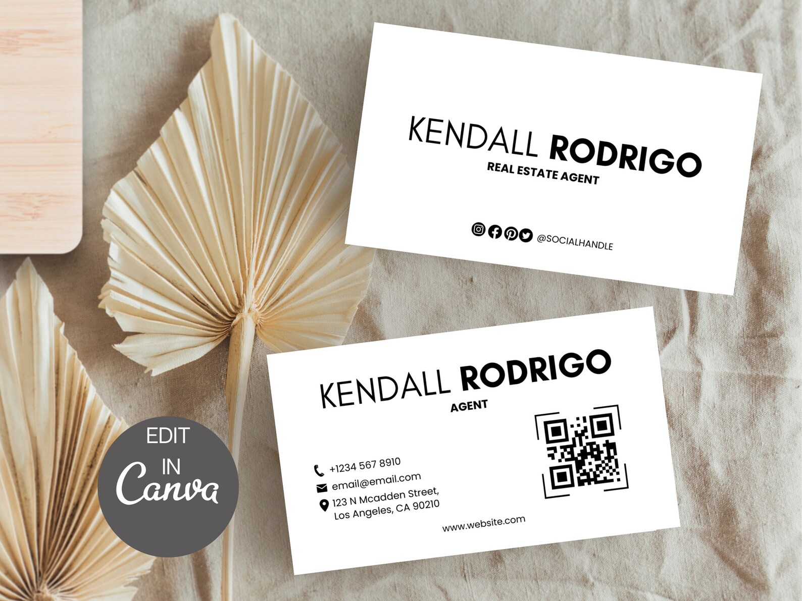 Business Card Template QR Code, Printable Business Card, Editable ...