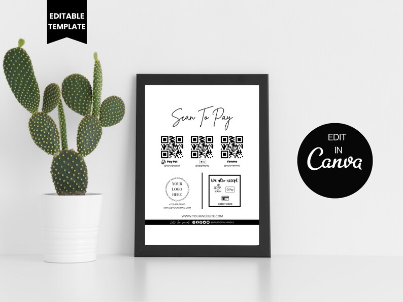 Editable Scan to Pay Card Editable Canva Template QR Code - Etsy