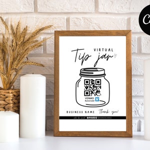 Printable Virtual Tip Jar Venmo Payment Sign, QR Code Sign Template ...