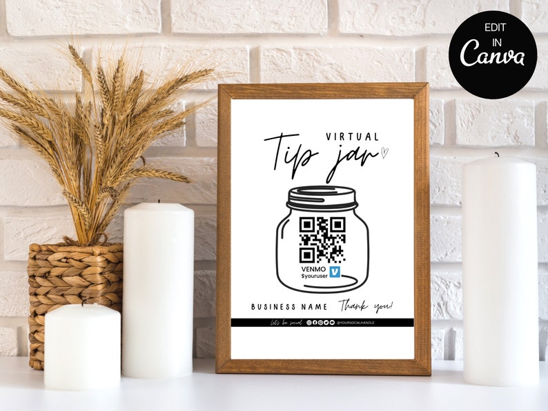 Printable Virtual Tip Jar Venmo Payment Sign, QR Code Sign Template ...