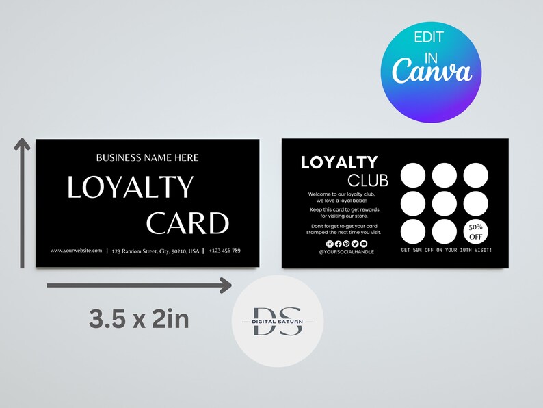 Loyalty Card Template, Black Customer Loyalty Card, Customer Rewards ...