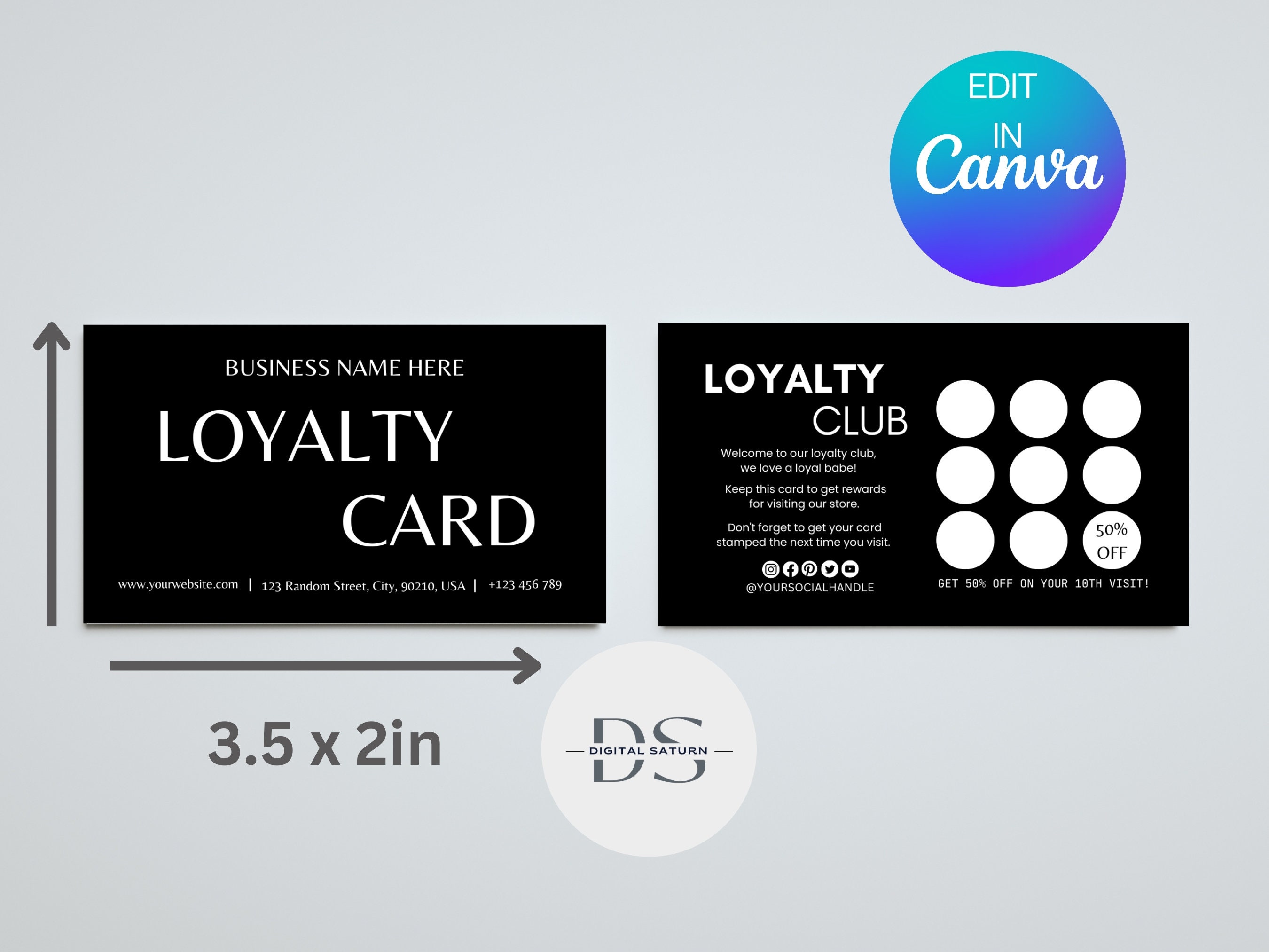 Loyalty Card Template, Black Customer Loyalty Card, Customer Rewards ...