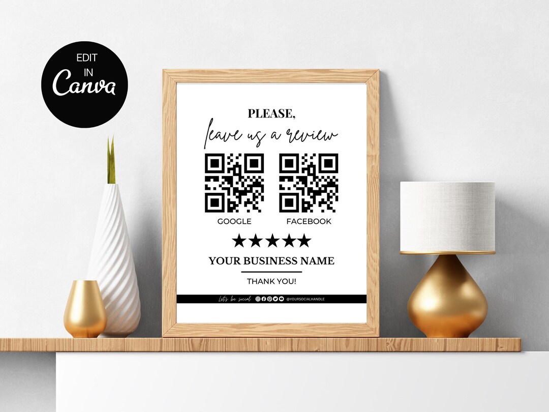 Editable Leave Us A Review Template, Social Media QR Code Sign Template ...