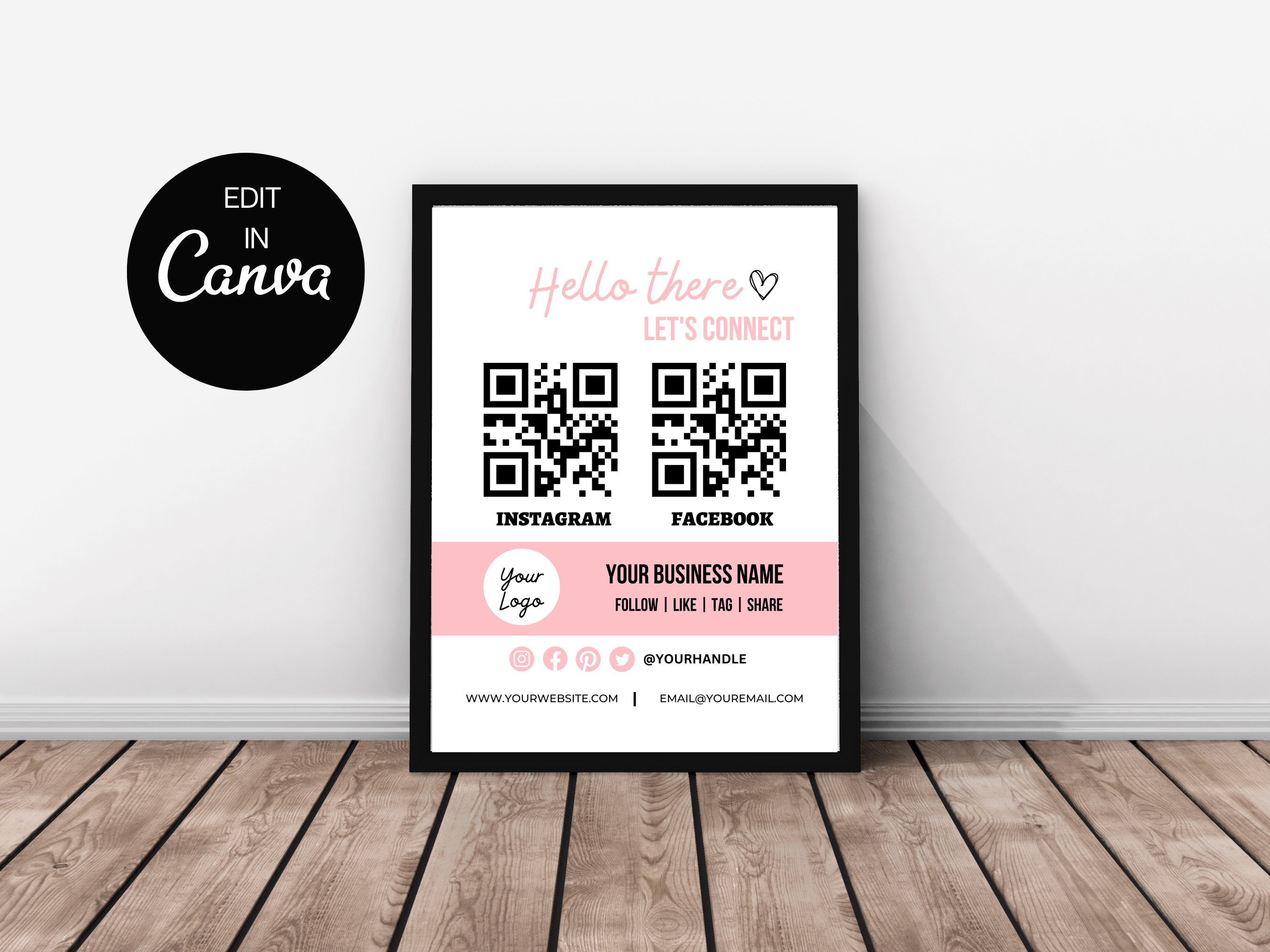 QR Code Social Media Sign Canva Template, Follow Us On Social Media ...