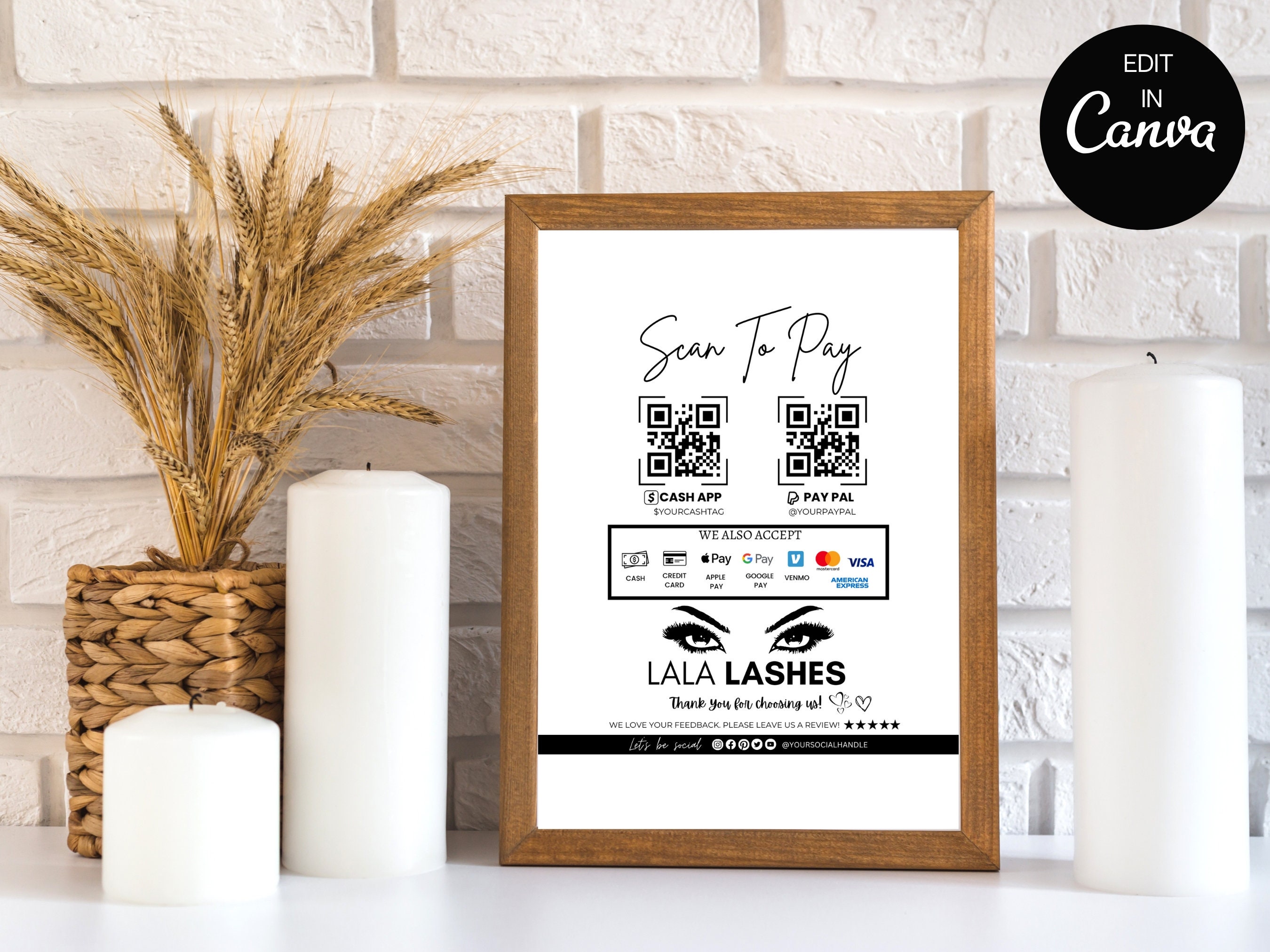Editable Scan to Pay Card, QR Code Sign Template, Business Sign for ...