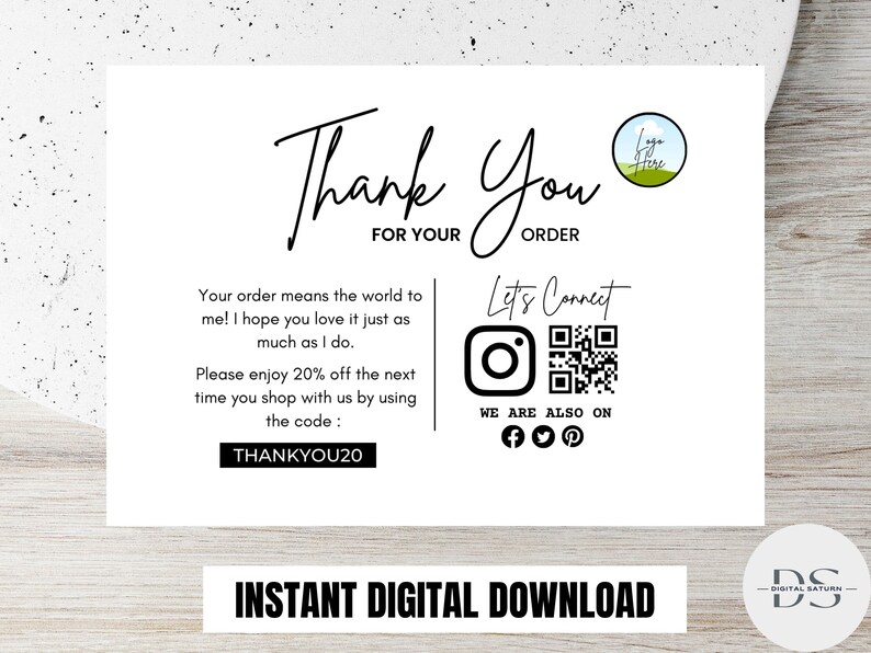 Thank You for Your Order Card Template, Printable Small Business Thank ...
