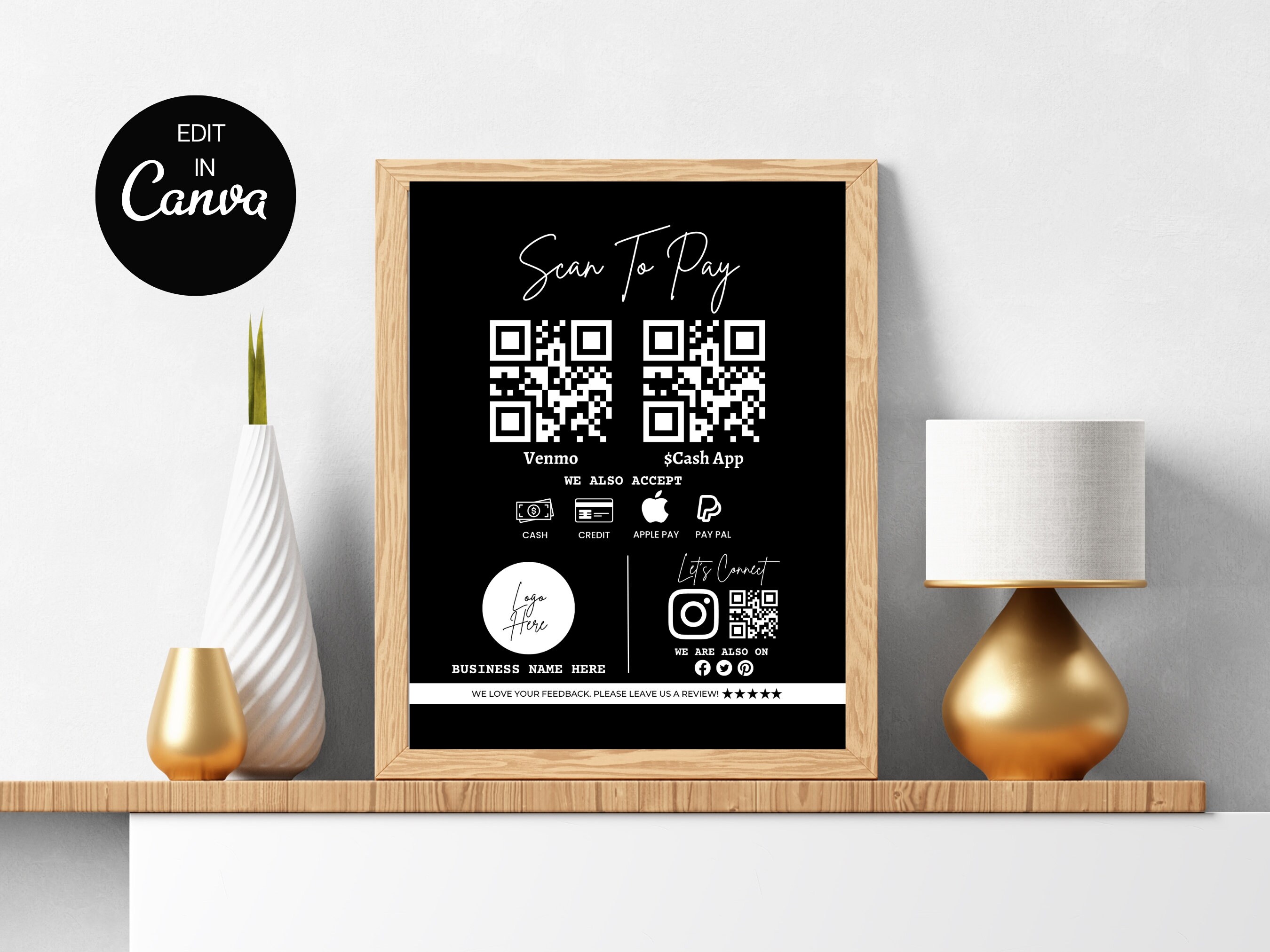 Editable Scan to Pay Card, QR Code Sign Canva Template, Business Sign ...