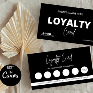 Black Loyalty Card Template, Modern Rewards Card DIY, Printable Loyalty ...
