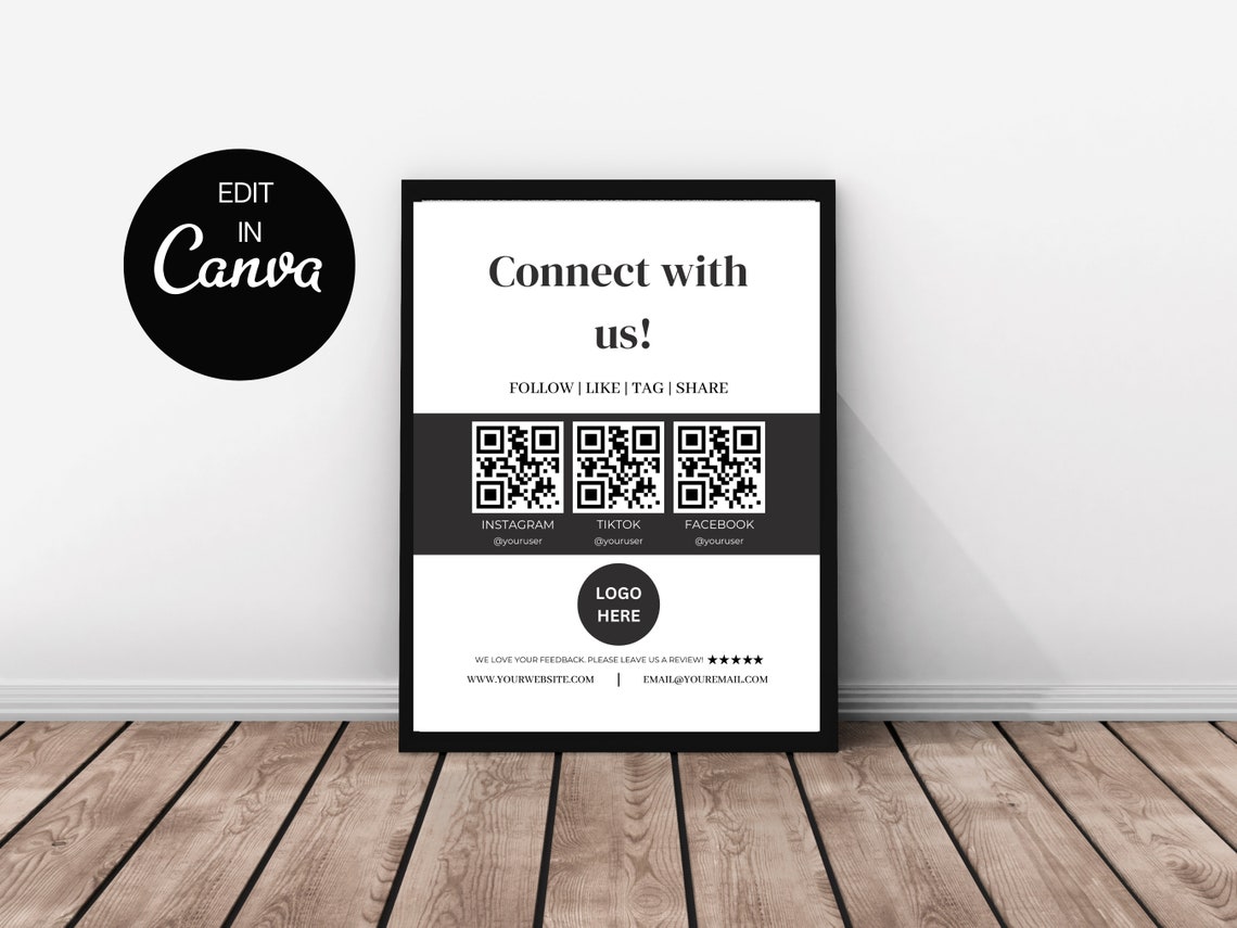 Editable Connect With Us Template, Social Media QR Code Sign Template ...