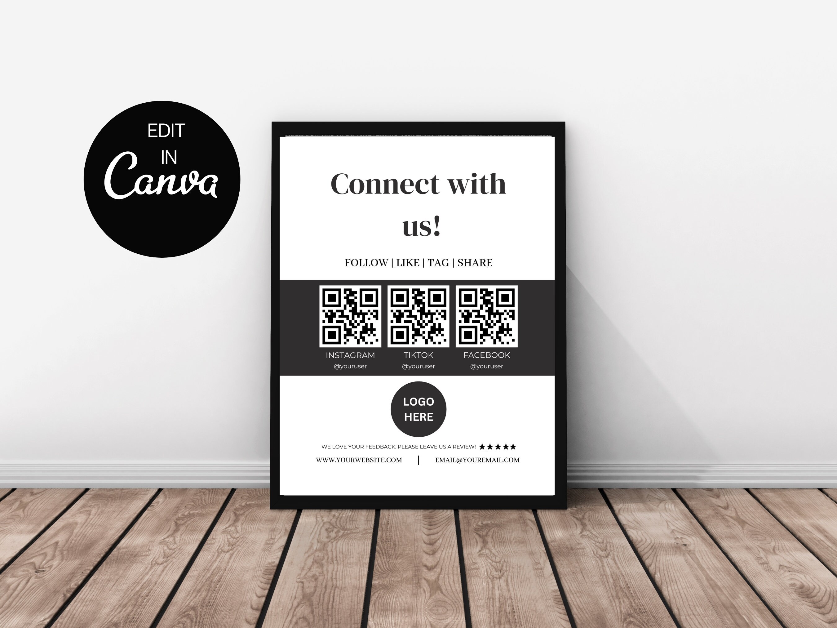 Editable Connect With Us Template, Social Media QR Code Sign Template ...