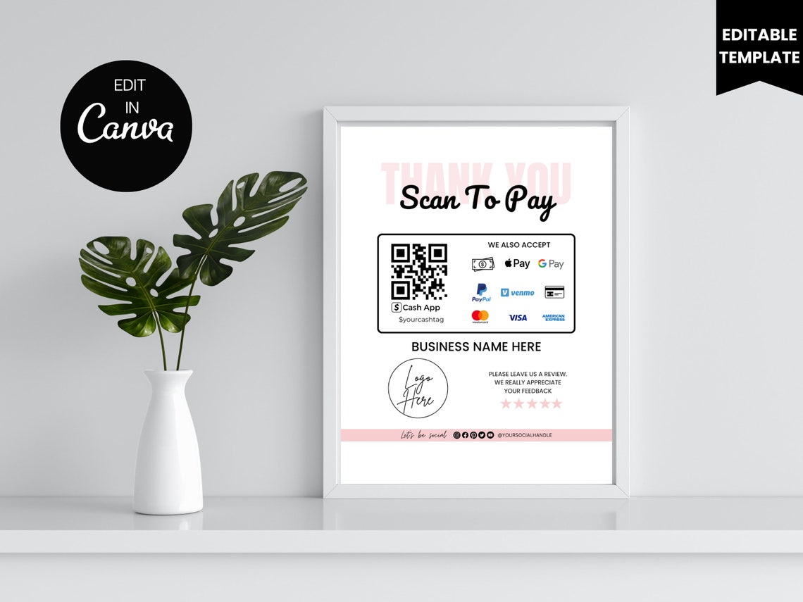 Editable Scan to Pay Card, QR Code Sign Canva Template, Business Sign ...