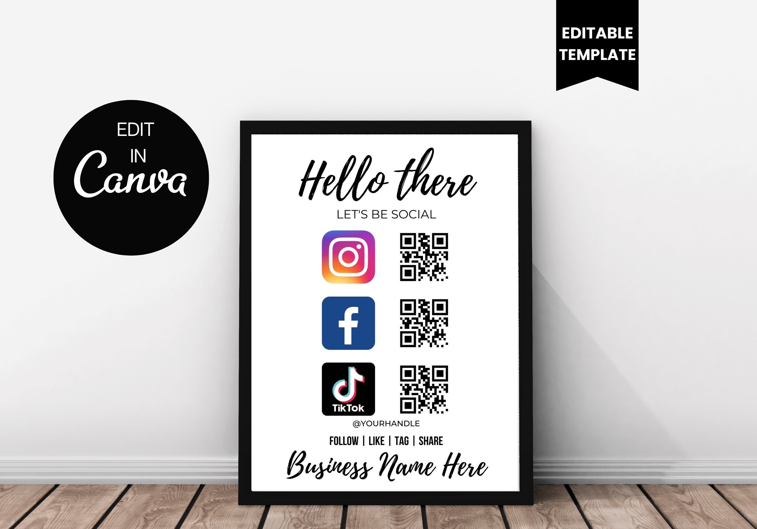 Social Media Sign Template, DIY Follow Us on Social Media, Small ...