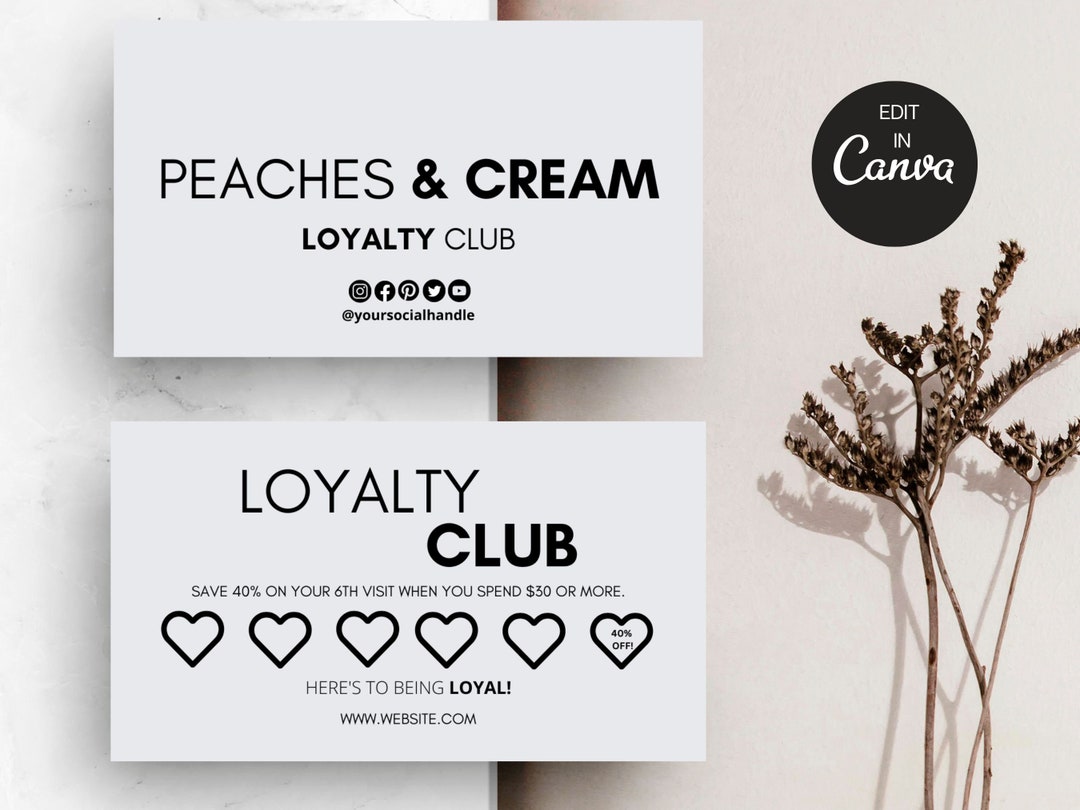 Retro Loyalty Card Template, Editable Customer Punch Card, Rewards Card ...