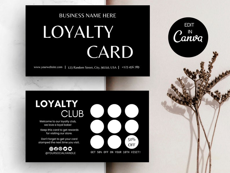 Loyalty Card Template, Black Customer Loyalty Card, Customer Rewards ...