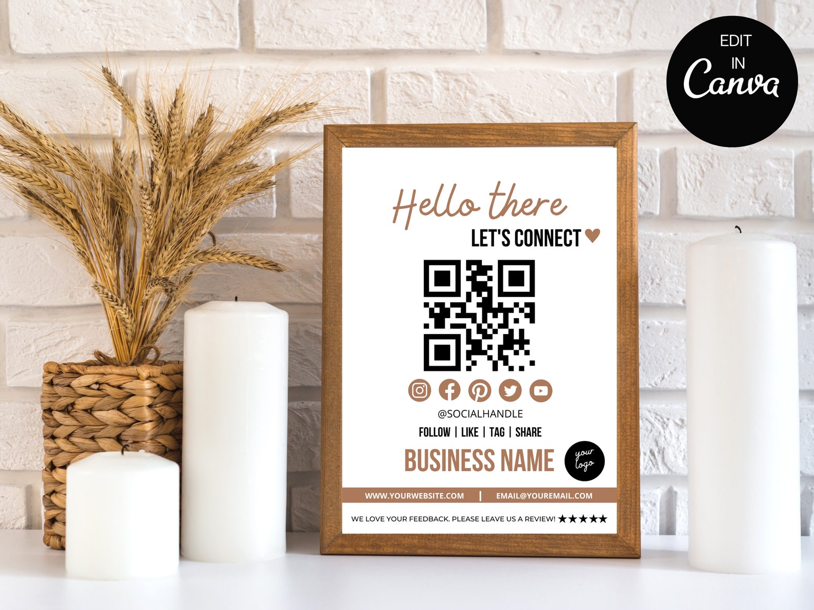 QR Code Social Media Sign Canva Template, Follow Us on Social Media ...
