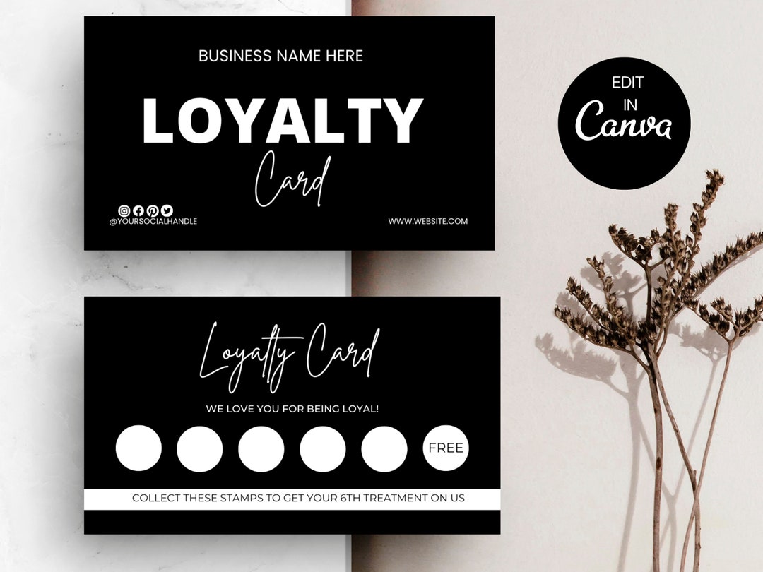 Black Loyalty Card Template, Modern Rewards Card DIY, Printable Loyalty ...