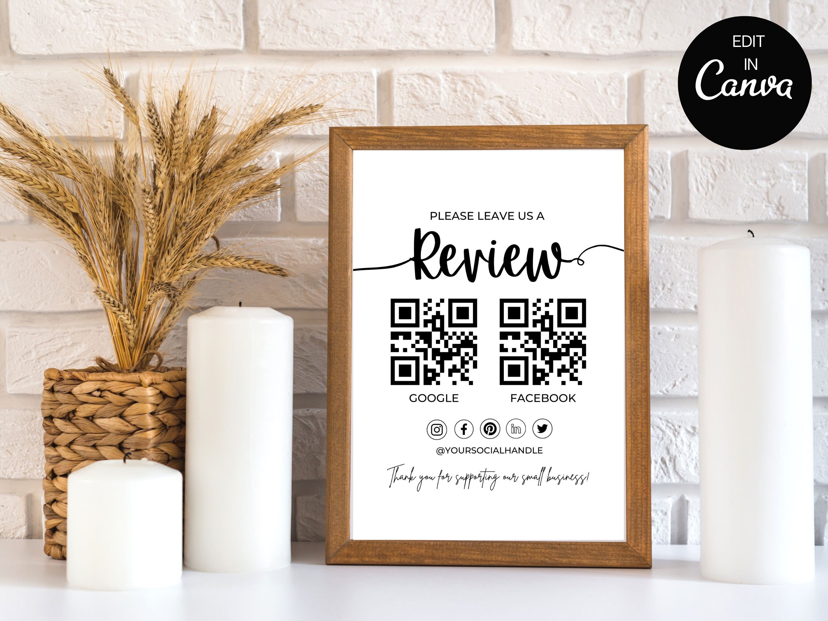 Editable Leave Us A Review Template, Social Media QR Code Sign Template ...
