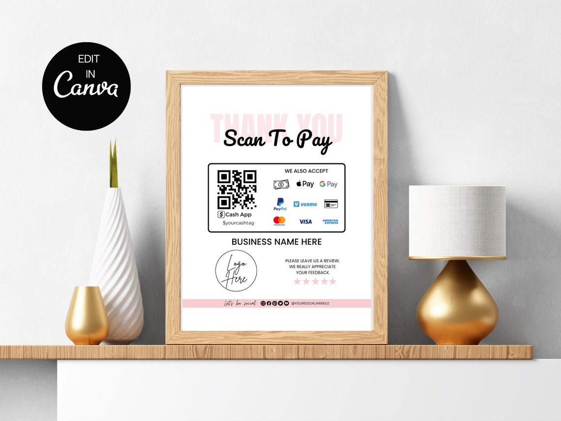 Editable Scan to Pay Card, QR Code Sign Canva Template, Business Sign ...