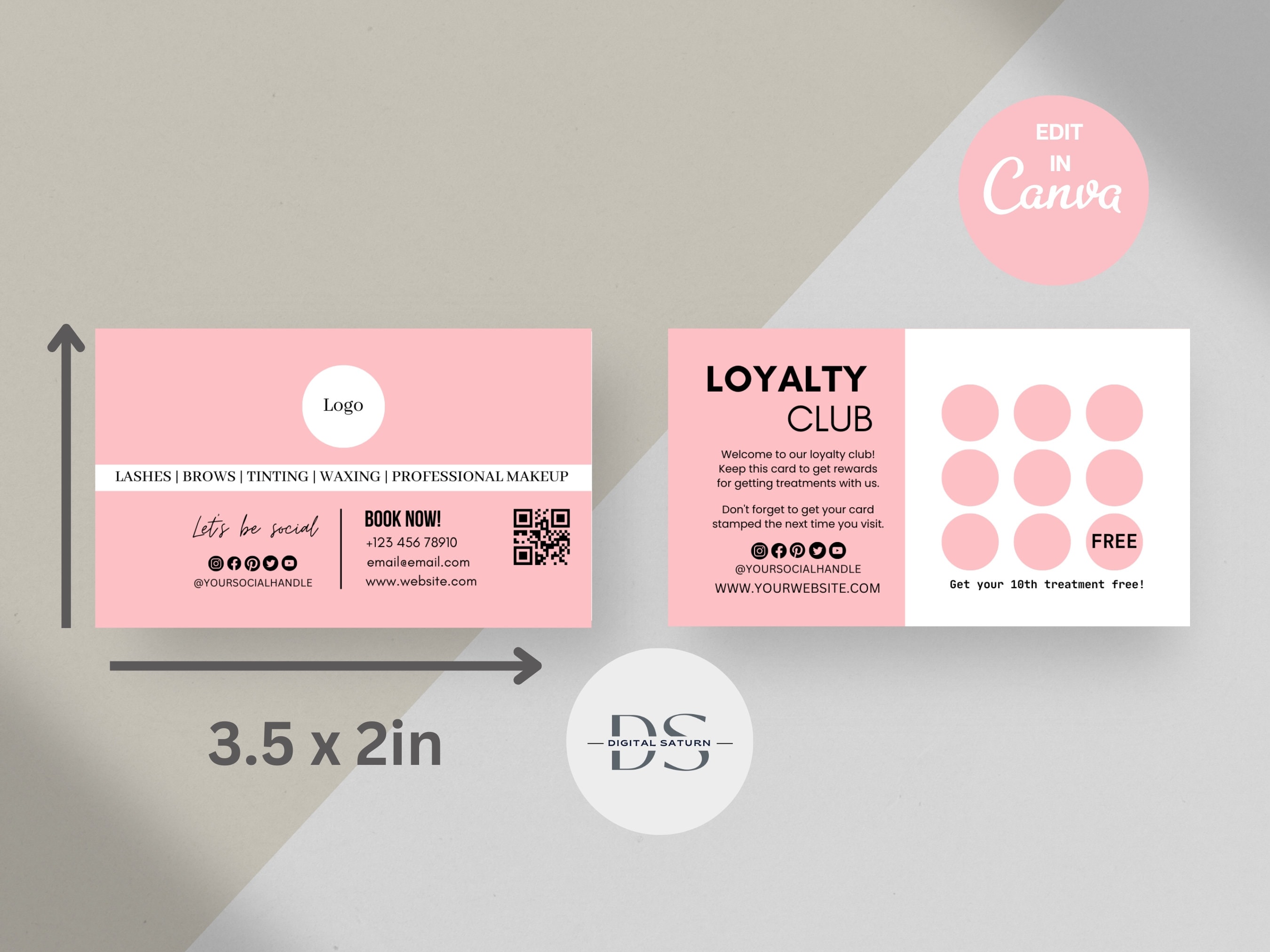Pink Loyalty Card Template / Modern Rewards Card / Single Sided ...