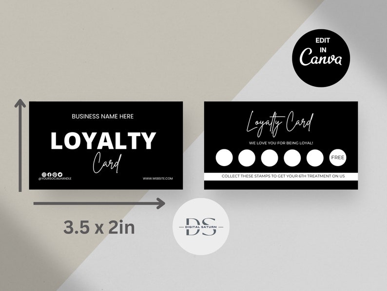 Black Loyalty Card Template, Modern Rewards Card DIY, Printable Loyalty ...
