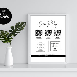 Editable Scan to Pay Card, Editable Canva Template, QR Code Sign Template, Cashapp Paypal Sign ...