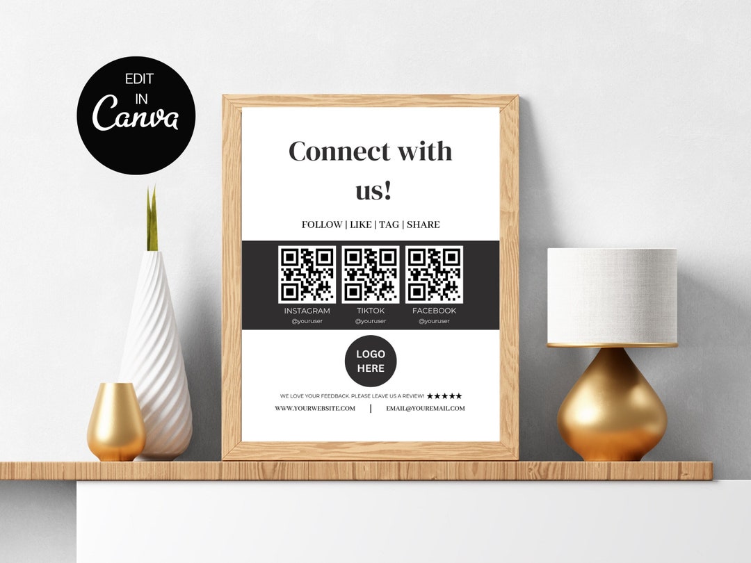 Editable Connect With Us Template, Social Media QR Code Sign Template ...