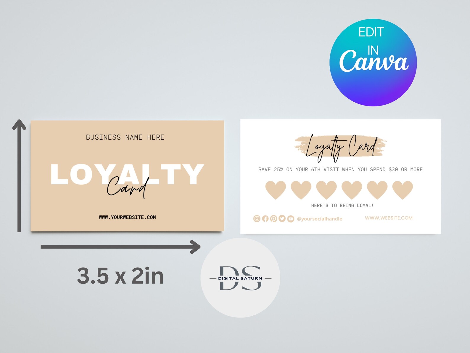 Loyalty Card Template, INSTANT DOWNLOAD, Modern Customer Loyalty Cards ...