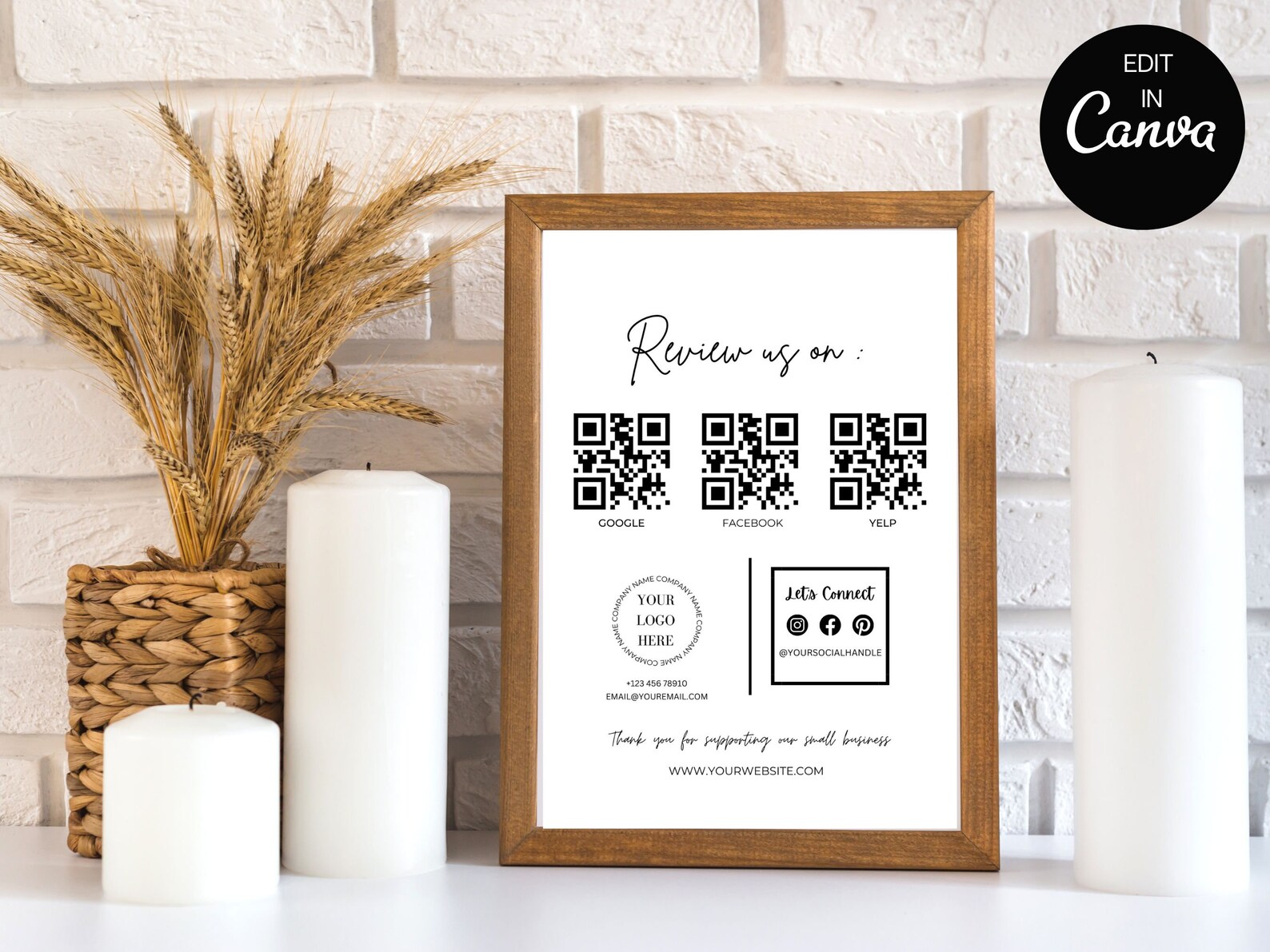 Leave a Review Sign Template, QR Code Sign, Editable Small Business ...