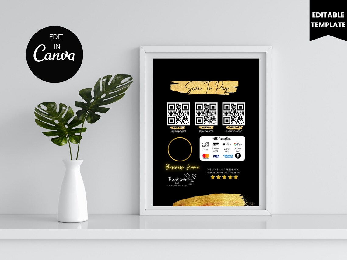 Gold Scan to Pay Template QR Code Scan to Pay Payment Sign, Editable ...