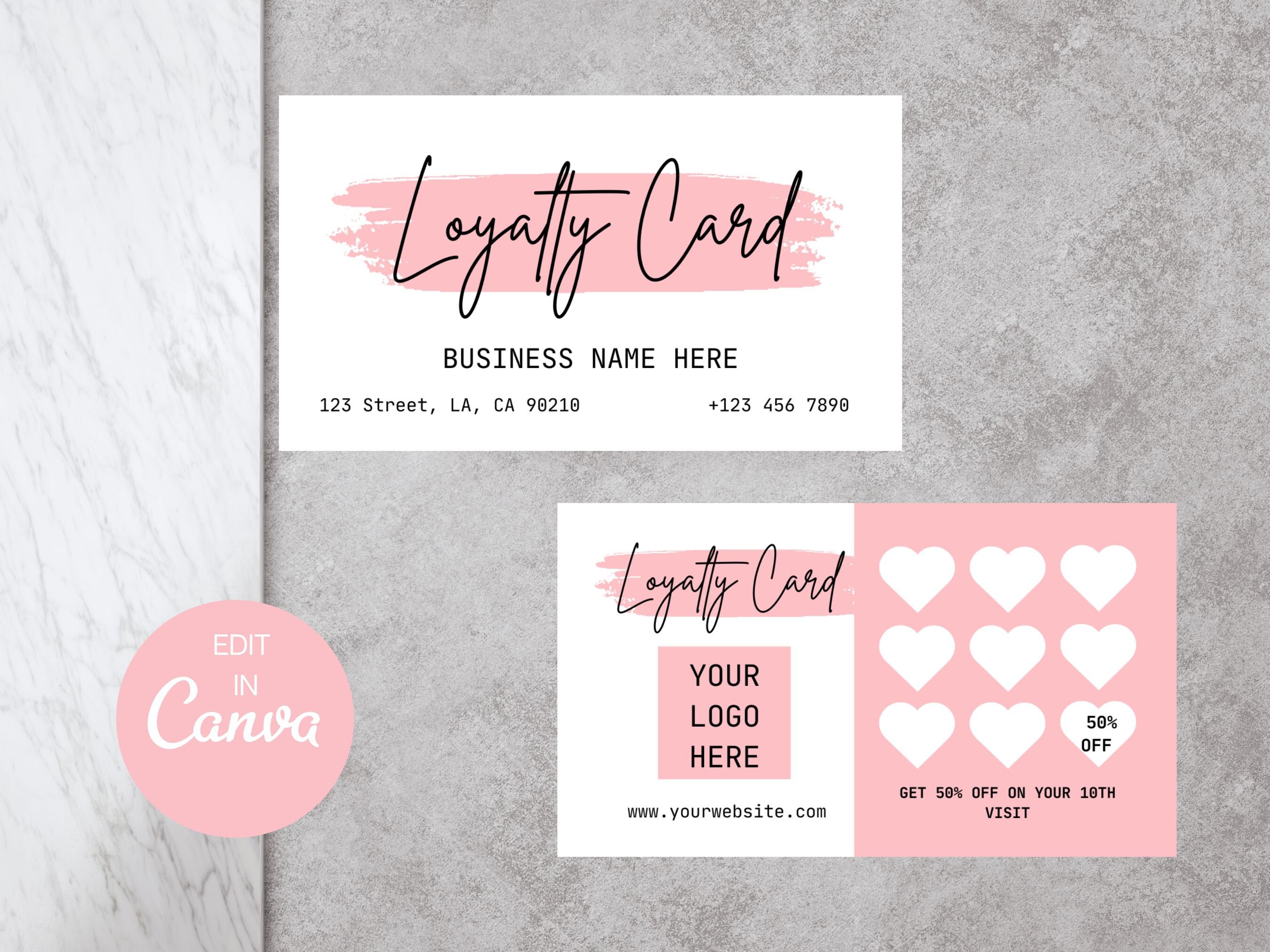 Pink Loyalty Card Template, Canva Editable, Printable Rewards Card ...