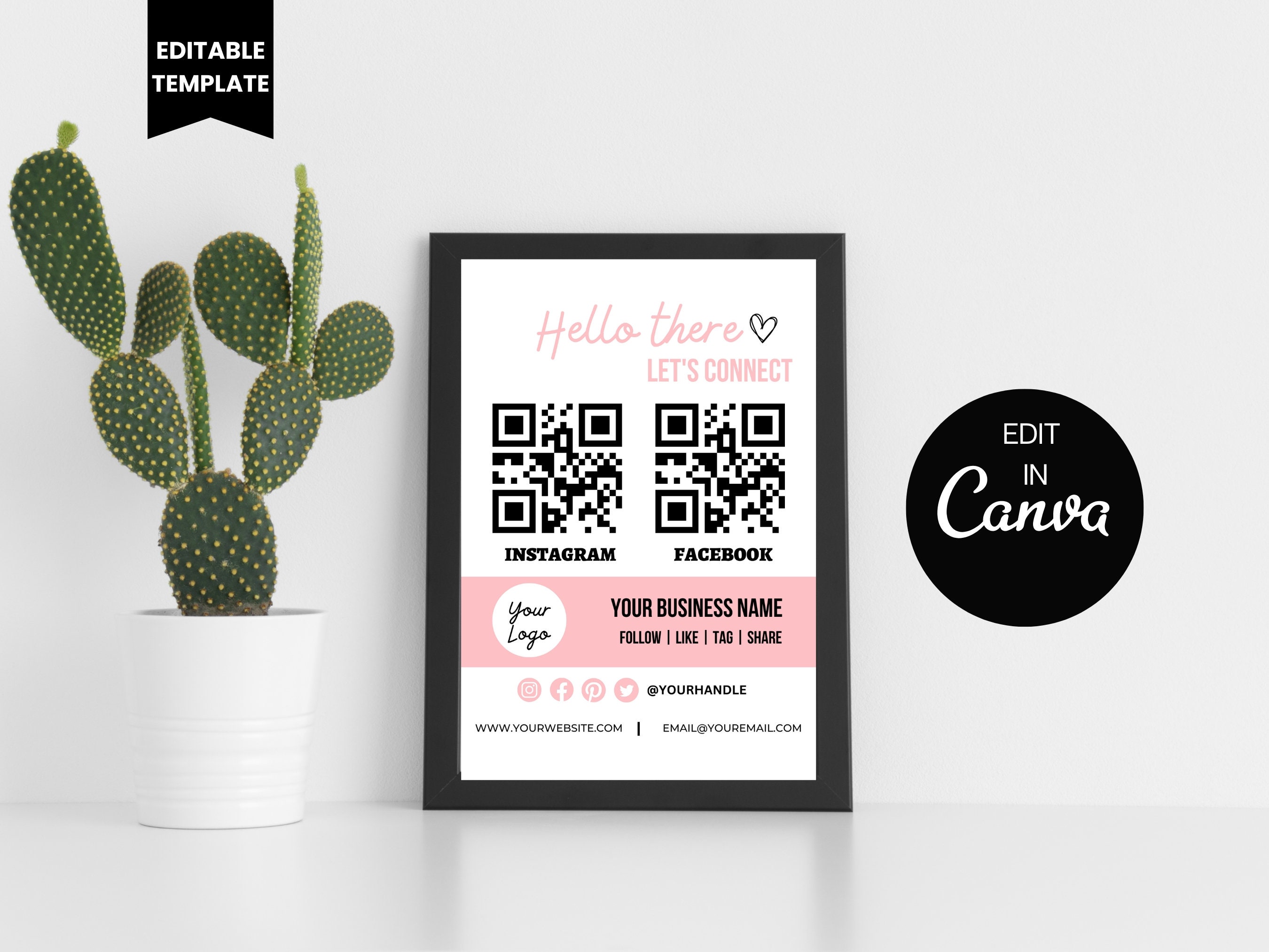 QR Code Social Media Sign Canva Template, Follow Us on Social Media ...