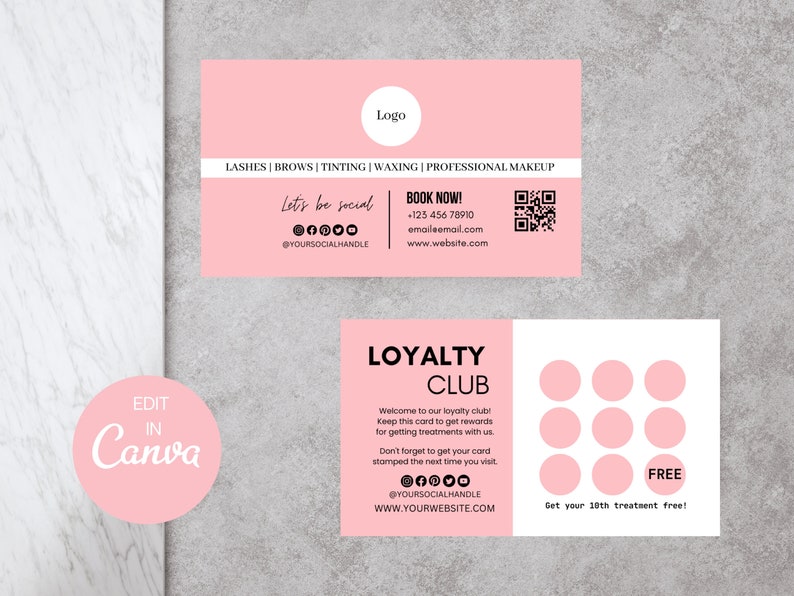 Pink Loyalty Card Template / Modern Rewards Card / Single Sided ...